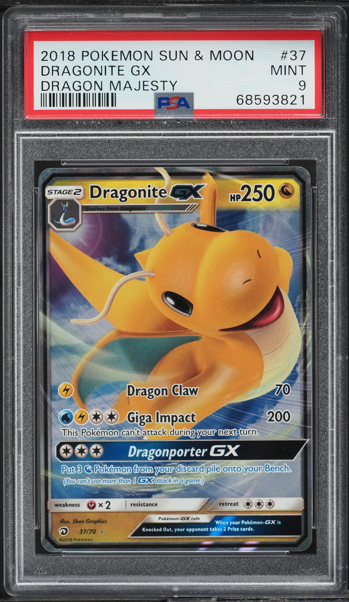 2018 Pokemon Sun & Moon Dragons Majesty Dragonite GX #37 PSA 9 MINT on Fanatics Collect