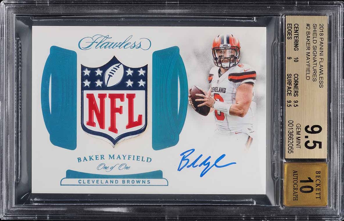 2018 Panini Flawless Baker Mayfield ROOKIE NFL SHIELD PATCH AUTO 1/1 ...