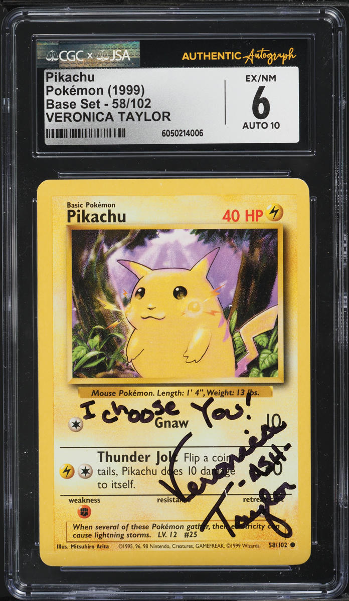 1999 Pokemon Base Set Yellow Cheeks Pikachu Veronica Taylor AUTO #58 ...