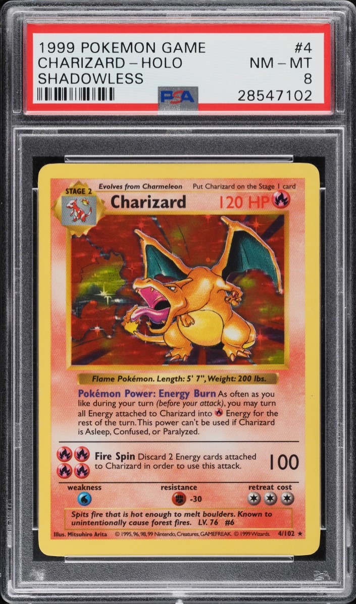 1999 Pokemon Base Set Shadowless Holo Charizard #4 PSA 8 NM-MT on ...