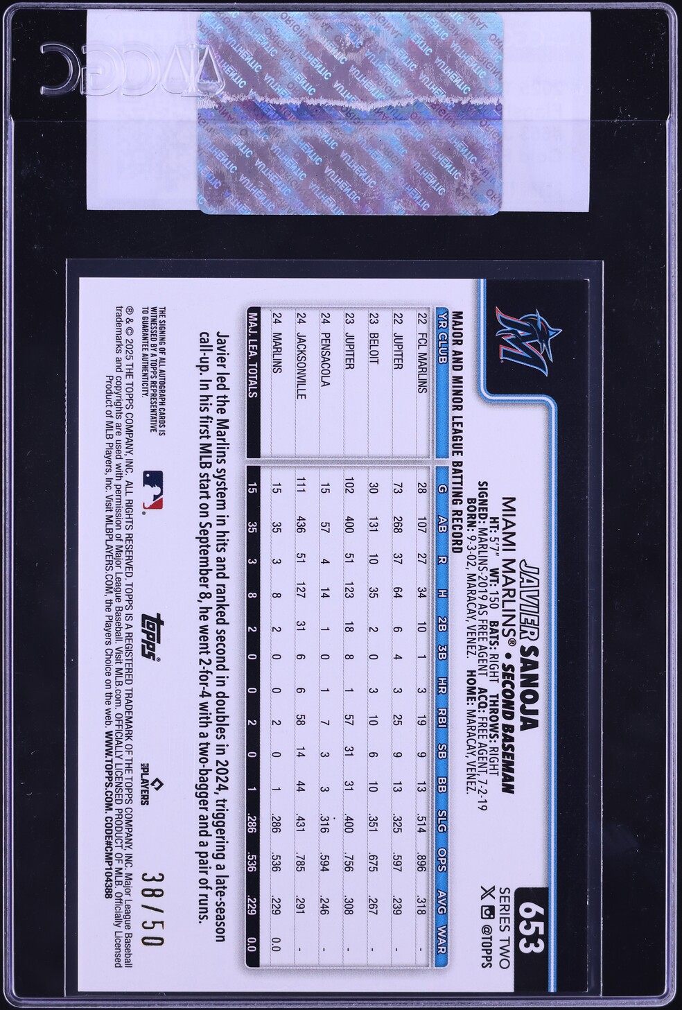 2025 Topps Flagship Real One Gold Foil Javier Sanoja ROOKIE AUTO /50 ...