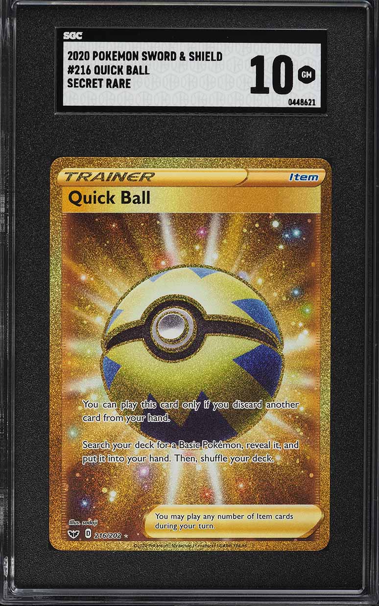 2020 Pokemon Sword & Shield Secret Rare Quick Ball #216 SGC 10 GEM MINT on Fanatics Collect