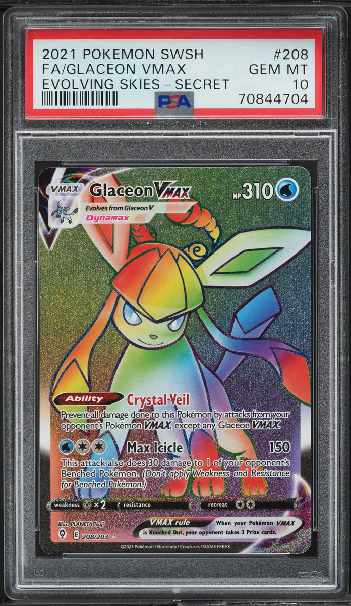 2021 Pokemon SWSH Evolving Skies Hyper Rare Glaceon VMAX #208 PSA 10 ...