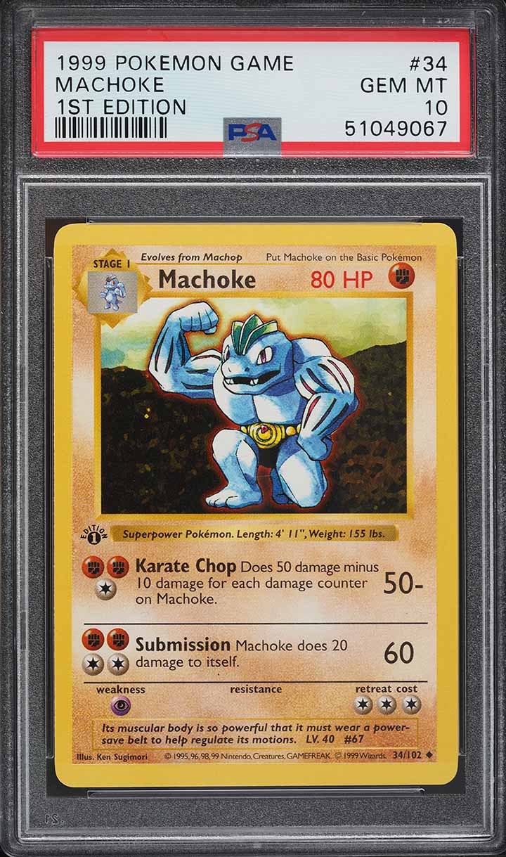1999 Pokemon Base Set Shadowless 1st Edition Machoke #34 PSA 10 GEM ...