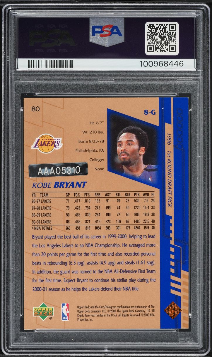 2001 Upper Deck Buyback '00 Kobe Bryant AUTO /88 #80 PSA 8 NM-MT on ...