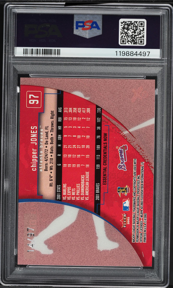 2002 Fleer E-X Essential Credentials Now Chipper Jones /97 #97 PSA 9 ...