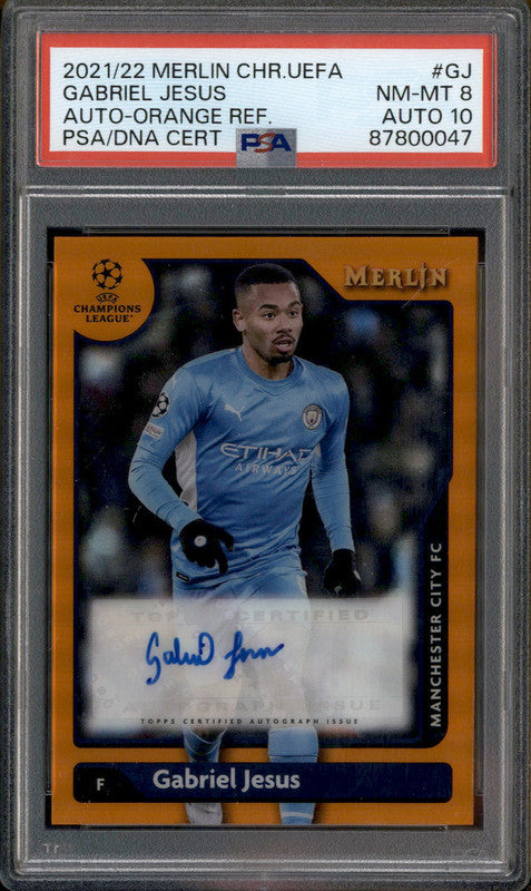 2021 Merlin Chrome UEFA Autograph Orange Refractor Gabriel Jesus Auto ...