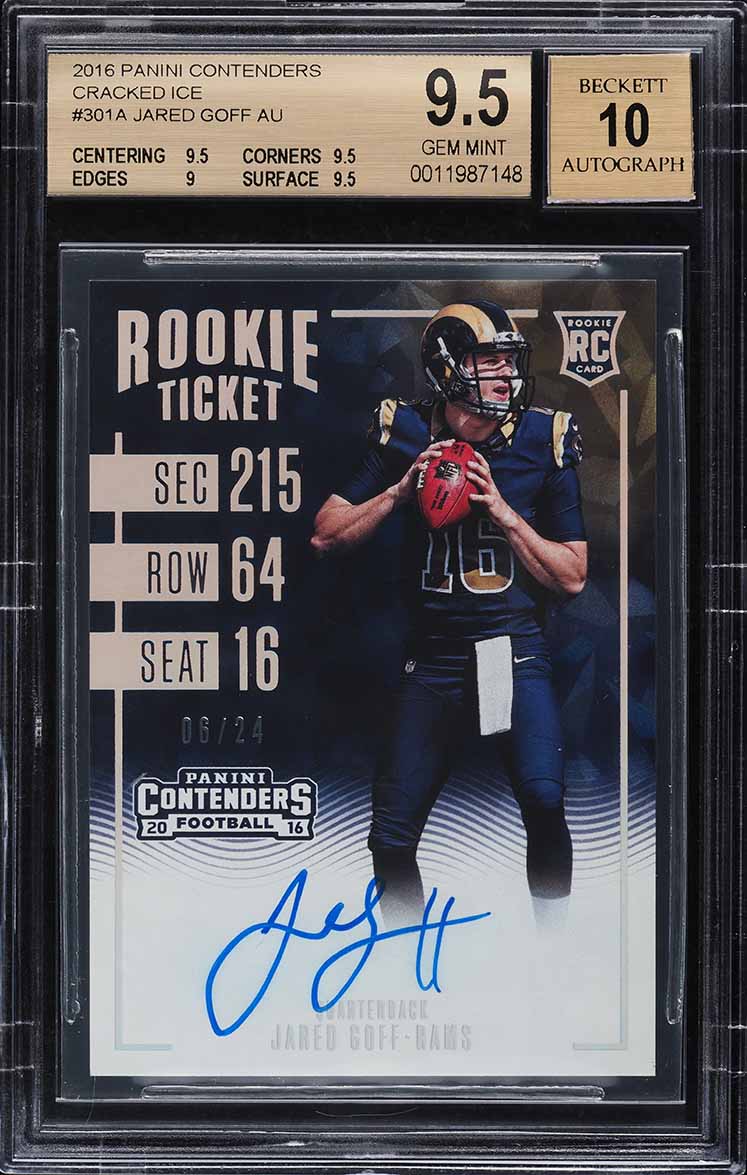 2016 Panini Contenders Cracked Ice Jared Goff ROOKIE RC AUTO /24 BGS 9. ...