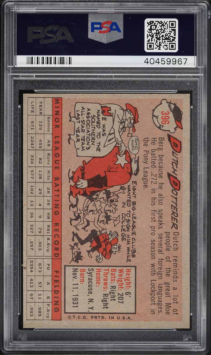 1958 Topps Dutch Dotterer #396 PSA 9 MINT on Fanatics Collect