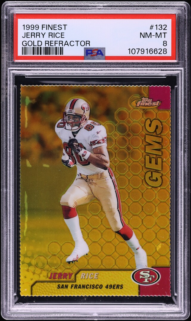 1999 Finest Gold Refractor Jerry Rice 100/100 #132 PSA 8 NM-MT on ...