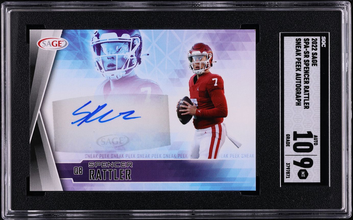 2022 Sage Sneak Peek Spencer Rattler ROOKIE AUTO #SPA-SR SGC 9 MINT on ...