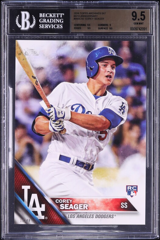 2016 Topps Archives 65th Anniversary 5x7 Corey Seager ROOKIE /49 BGS 9. ...