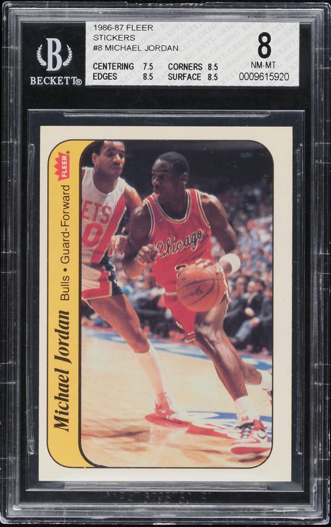 1986 Fleer Sticker Michael Jordan ROOKIE #8 BGS 8 NM-MT on Fanatics Collect