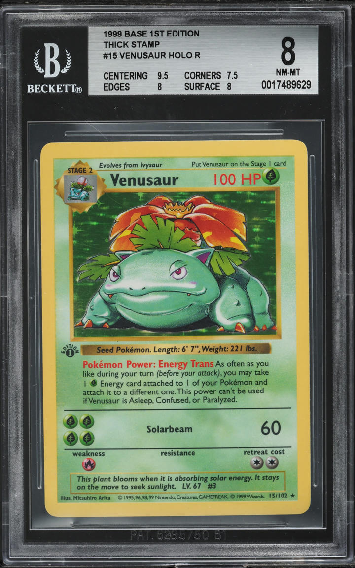 1999 Pokemon Base Set Shadowless 1st Edition Thick Stamp Holo Venusaur ...