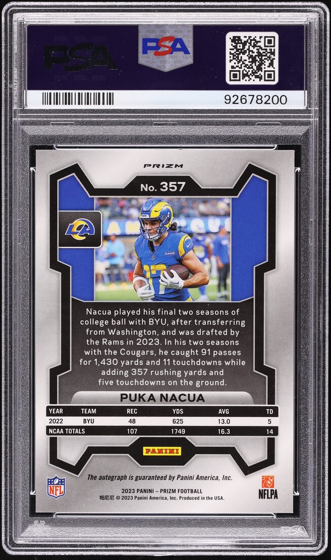 2023 Panini Prizm Silver Puka Nacua ROOKIE AUTO #357 PSA 9 MINT on ...