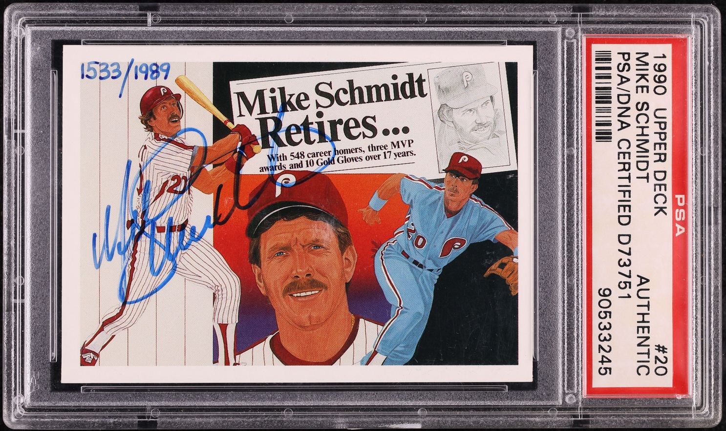 1990 Upper Deck Mike Schmidt AUTO /1989 #20 PSA AUTH on Fanatics Collect