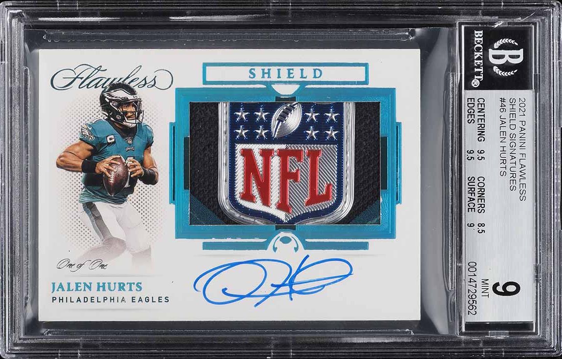 2021 Panini Flawless Jalen Hurts NFL SHIELD PATCH AUTO 1/1 #46 BGS 9 ...