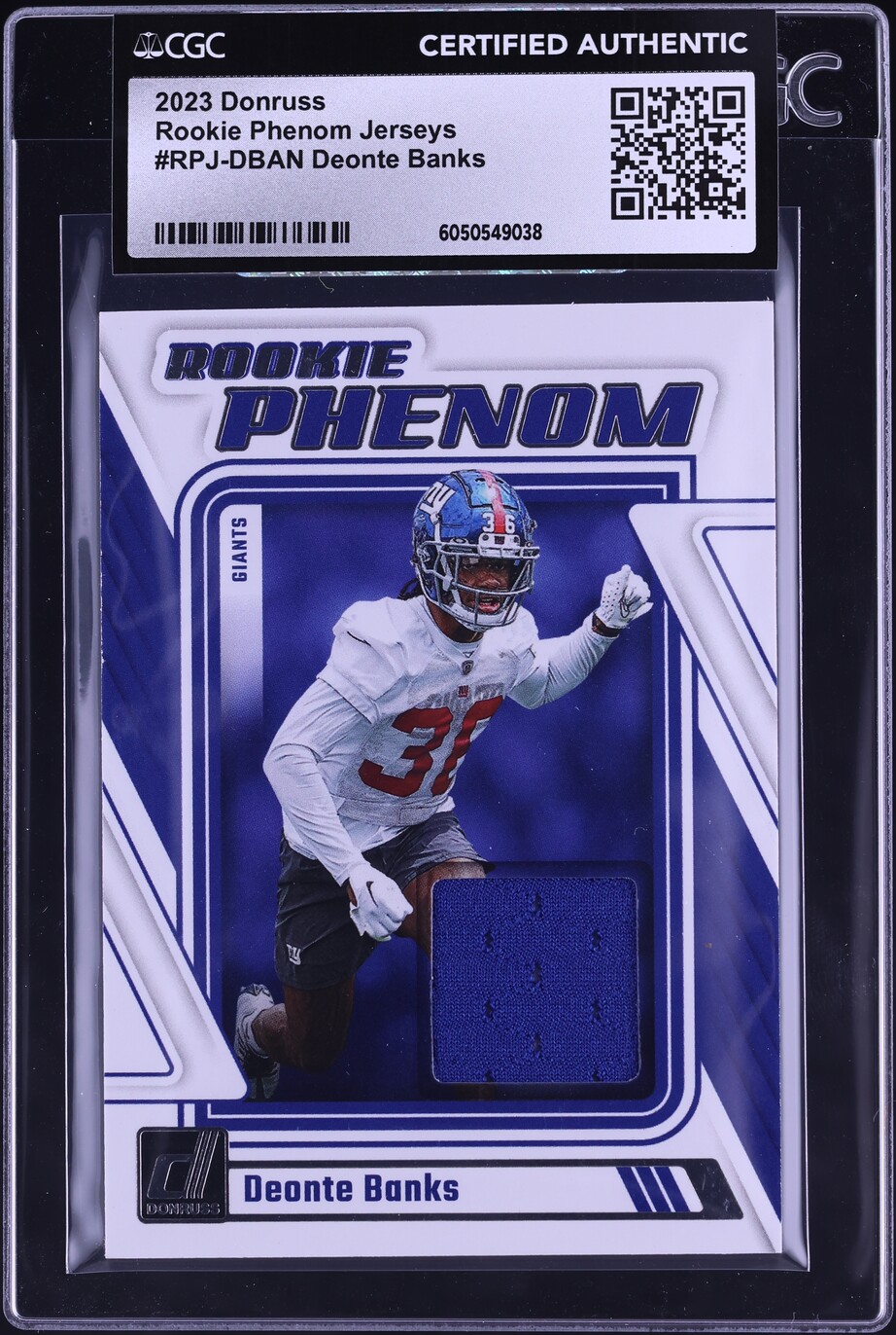 2023 Donruss Rookie Phenom Jerseys Deonte Banks RC PATCH #RPJ-DBAN CGC AUTH on Fanatics Collect