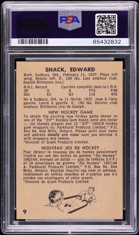 1963 Parkhurst Eddie Shack #9 PSA 8 NM-MT on Fanatics Collect