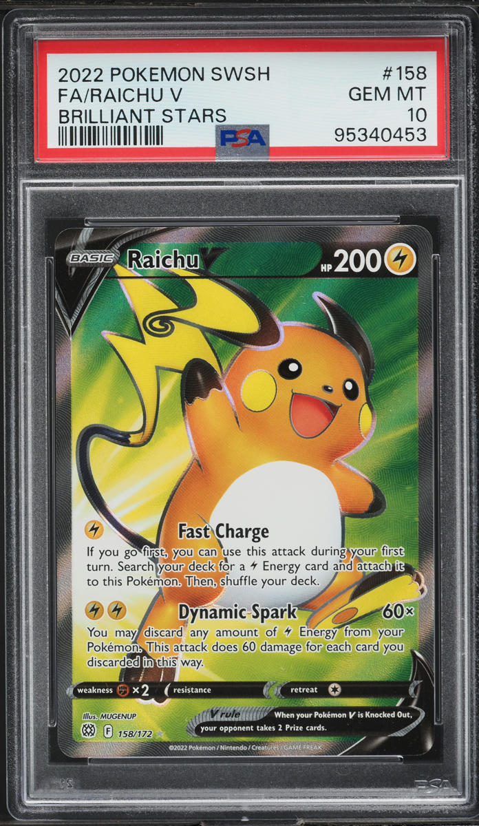 2022 Pokemon Sword & Shield Brilliant Stars Full Art Raichu V #158 PSA ...