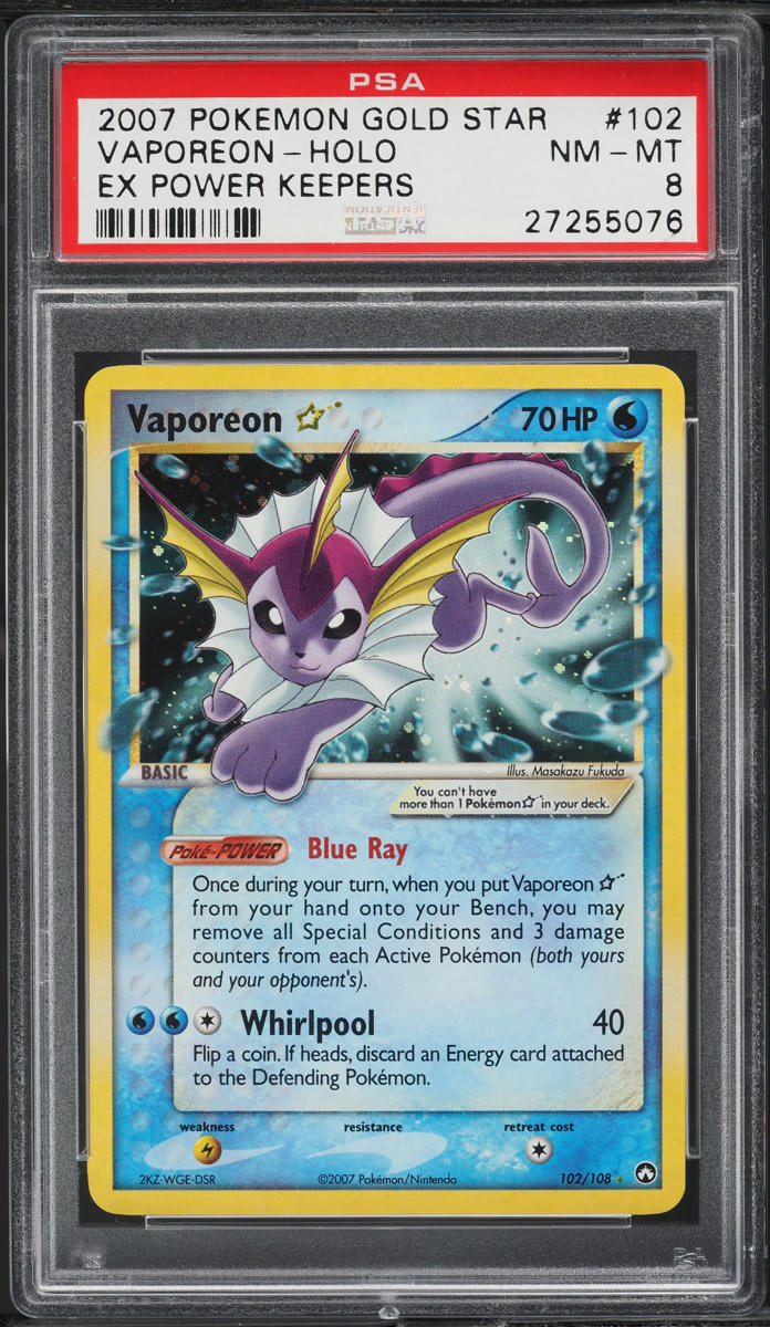 2007 Pokemon EX Power Keepers Holo Vaporeon Gold Star #102 PSA 8 NM-MT on Fanatics Collect