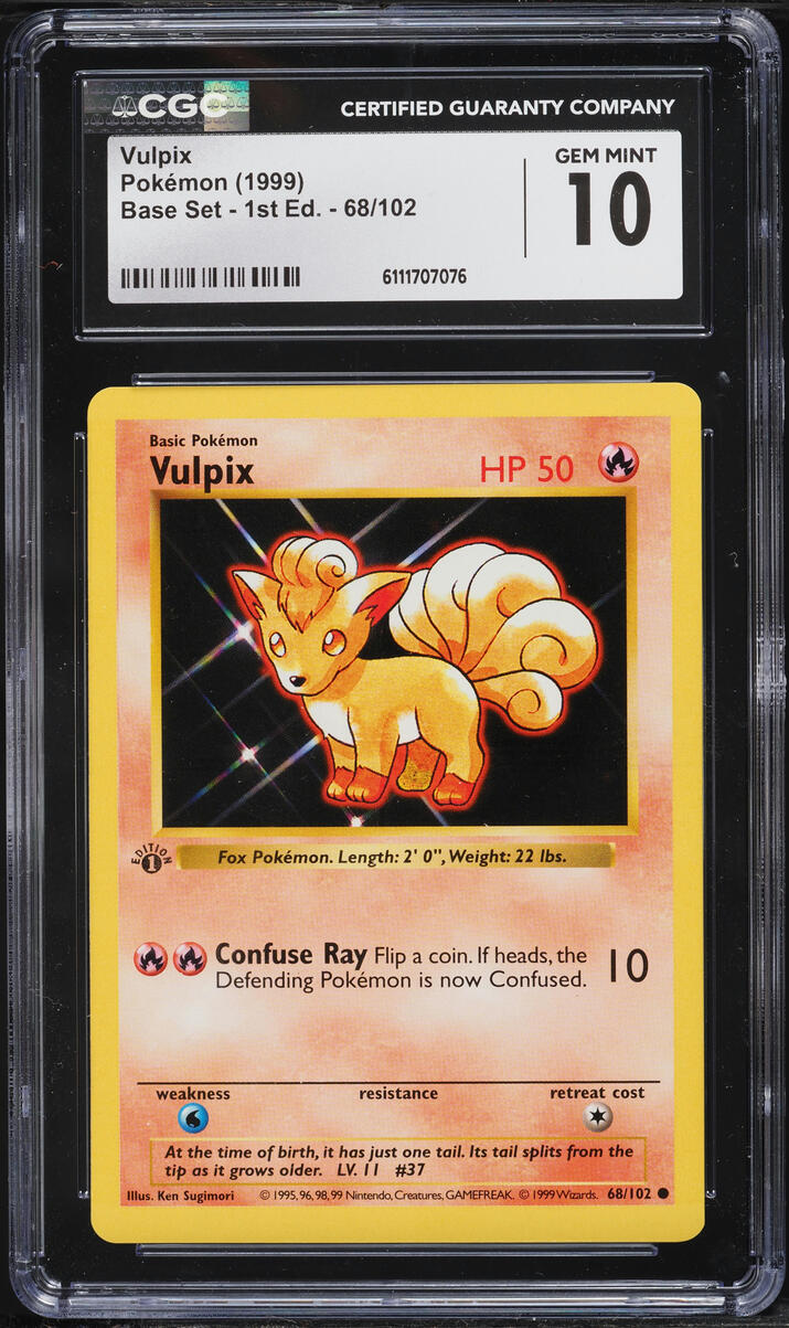 1999 Pokemon Base Set Shadowless 1st Edition Vulpix #68 CGC 10 GEM MINT ...