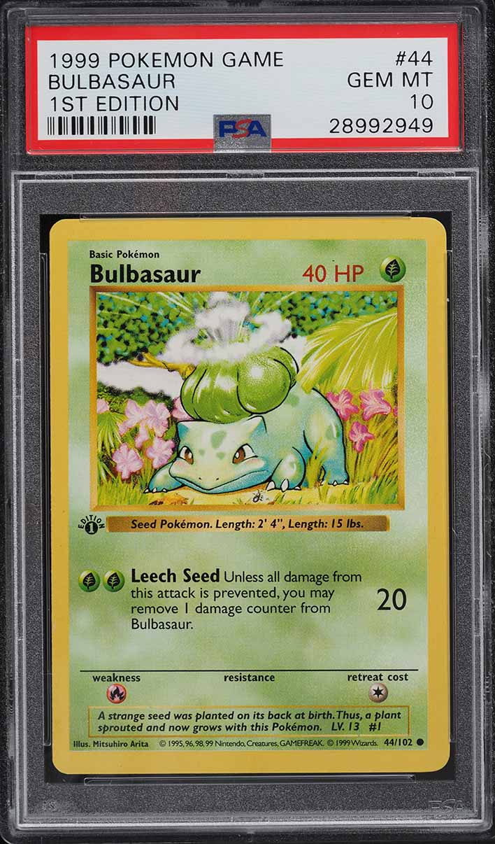 1999 Pokemon Base Set Shadowless 1st Edition Bulbasaur #44 PSA 10 GEM ...