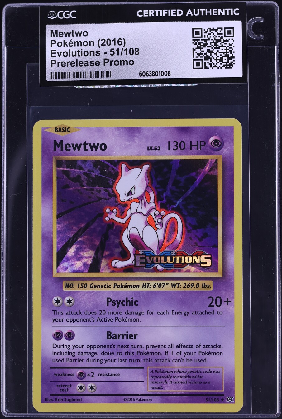 2016 Pokemon XY Evolutions Prerelease Holo Mewtwo #51 CGC AUTH on ...