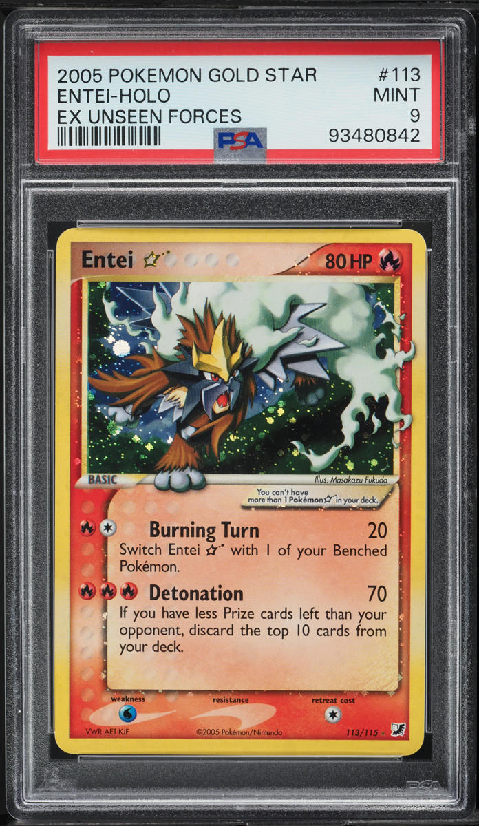 2005 Pokemon EX Unseen Forces Holo Entei Gold Star #113 PSA 9 MINT on ...