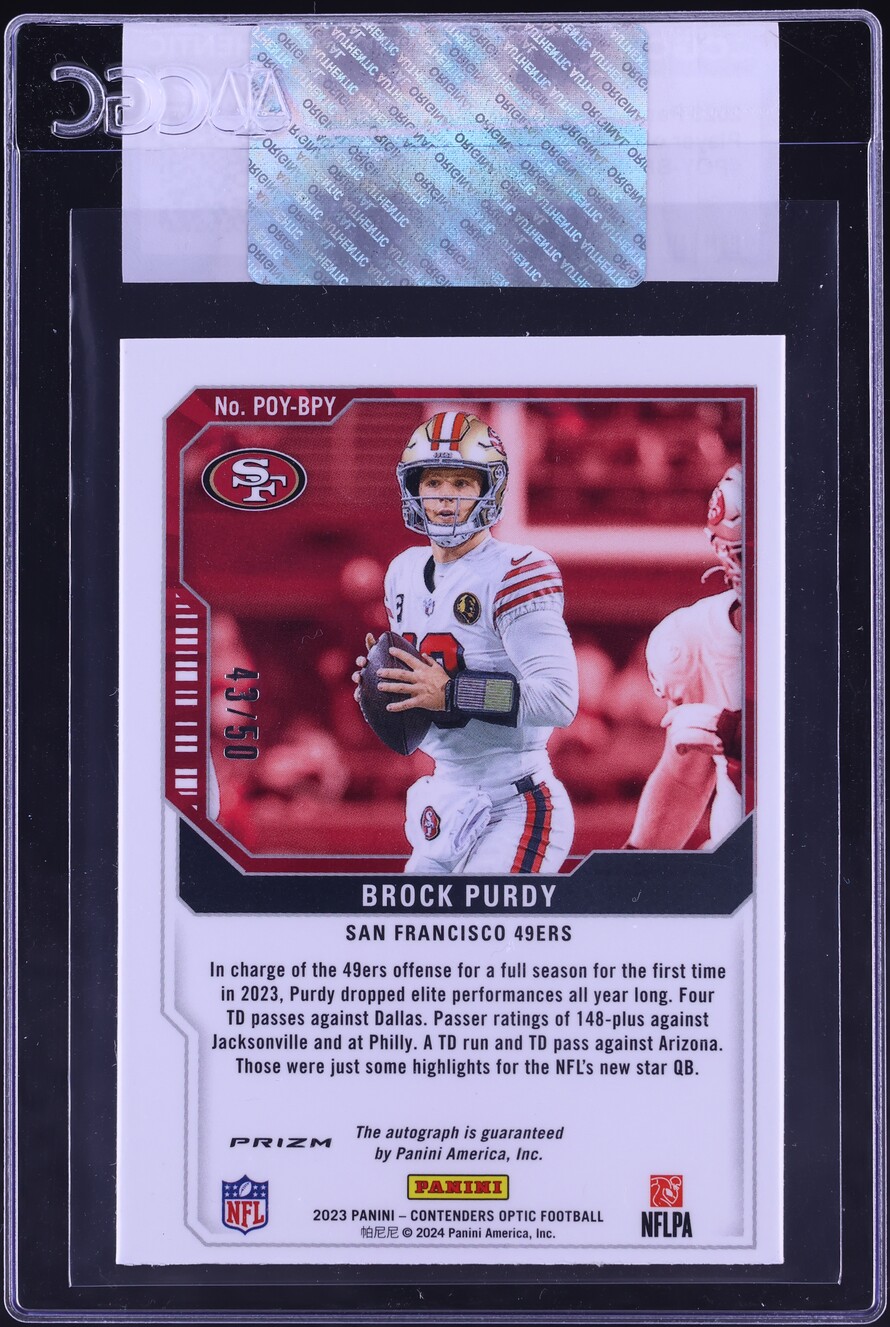 2023 Panini Contenders Optic Player Of The Year Prizm Brock Purdy AUTO ...