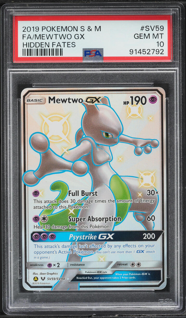 2019 Pokemon SM Hidden Fates Full Art Shiny Mewtwo GX #SV59 PSA 10 GEM ...