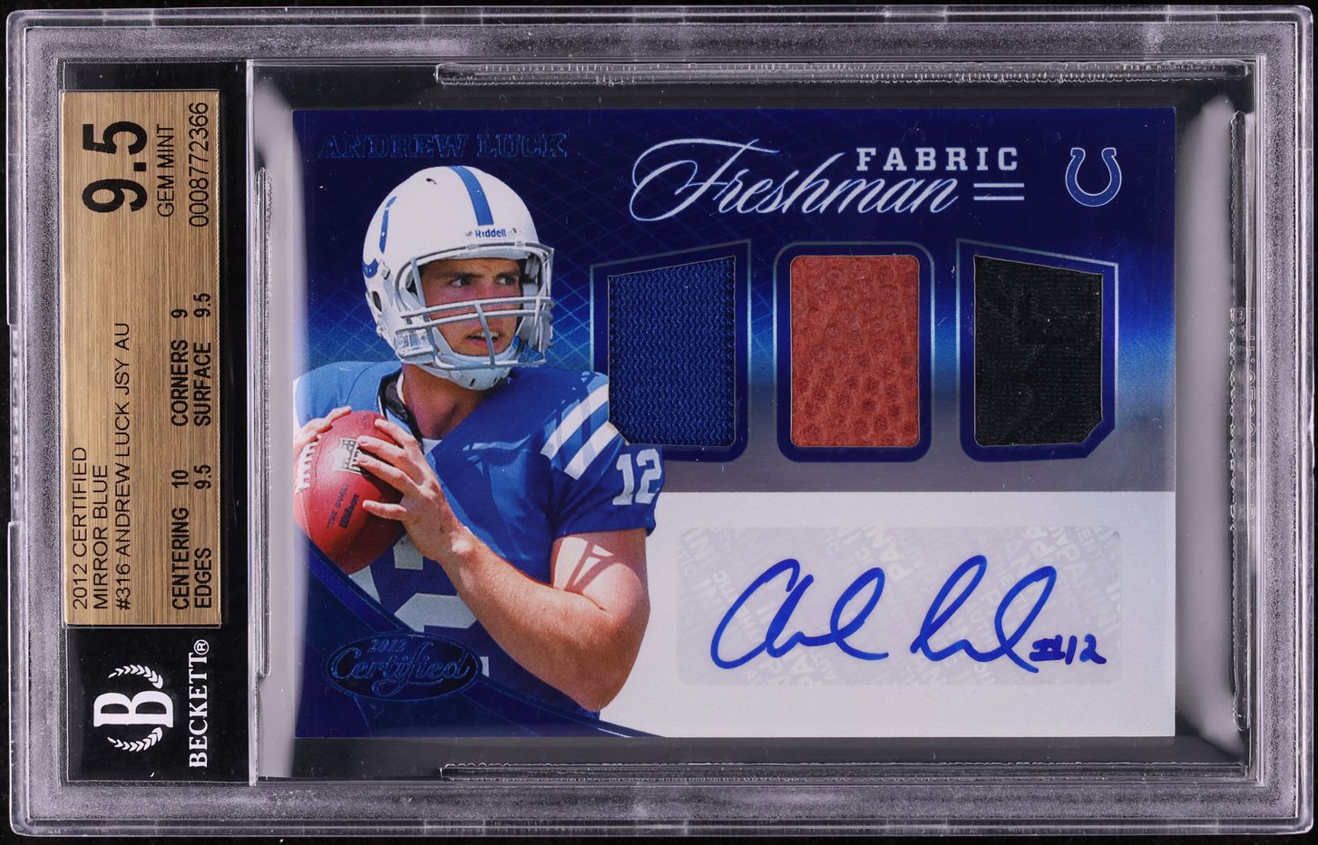 2012 Panini Certified Mirror Blue Andrew Luck ROOKIE PATCH AUTO /49 BGS ...