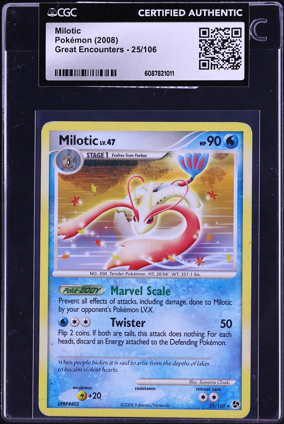 2008 Pokemon Diamond & Pearl Great Encounters Milotic #25 CGC AUTH on ...