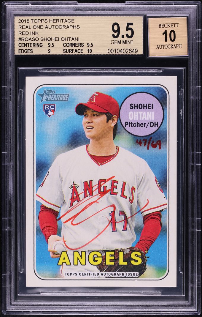 2018 Topps Heritage Real One Red Ink Shohei Ohtani ROOKIE AUTO /69 BGS ...
