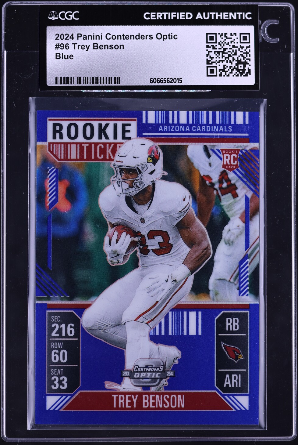 2024 Panini Contenders Optic Blue Trey Benson ROOKIE /99 #96 CGC AUTH on Fanatics Collect