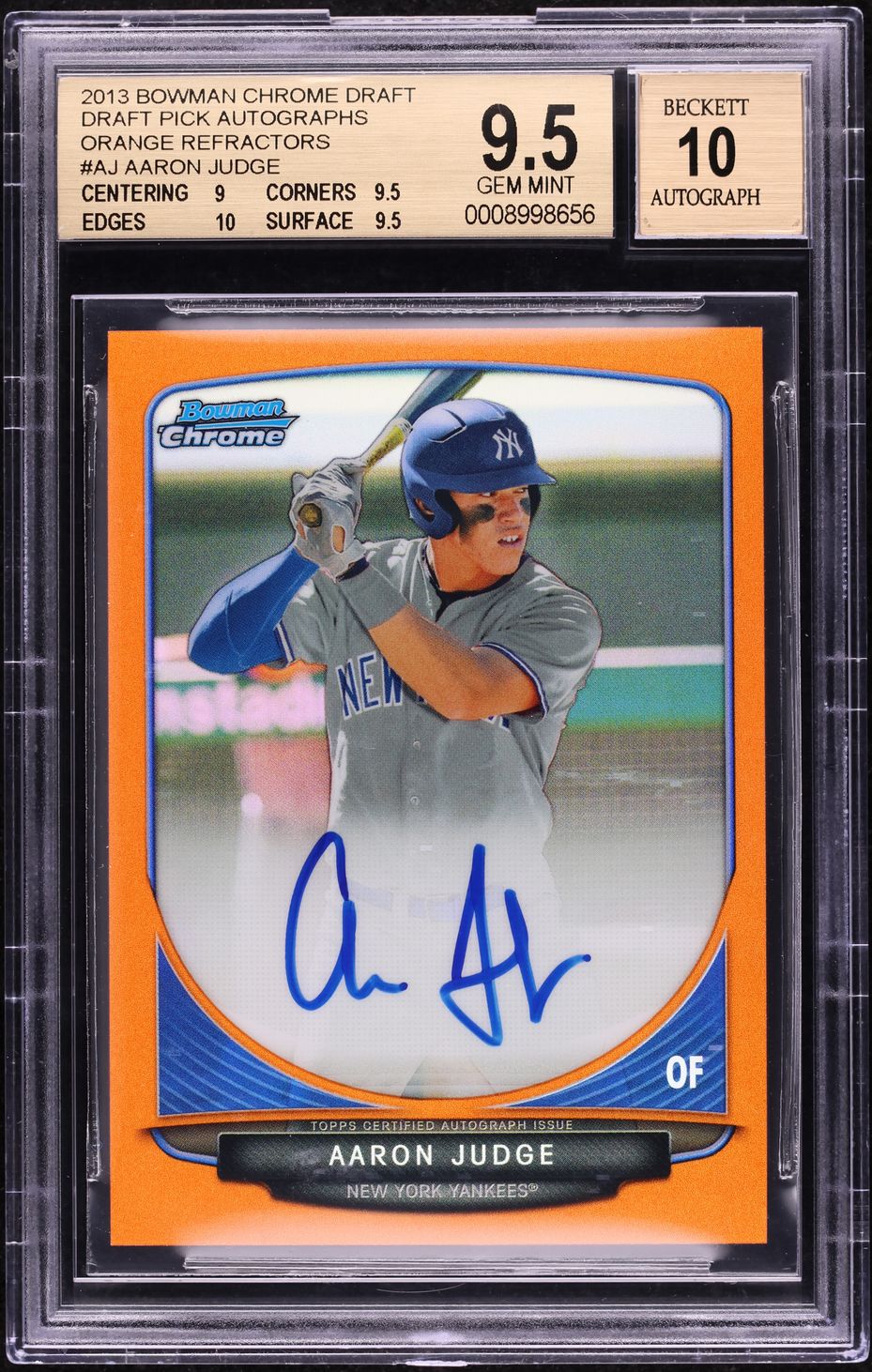 2013 Bowman Chrome Draft Orange Refractor Aaron Judge PROSPECT AUTO /25 ...
