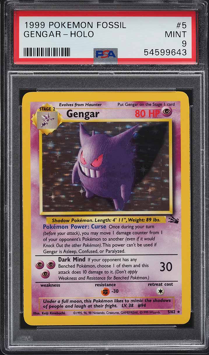 1999 Pokemon Fossil Holo Gengar #5 PSA 9 MINT on Fanatics Collect