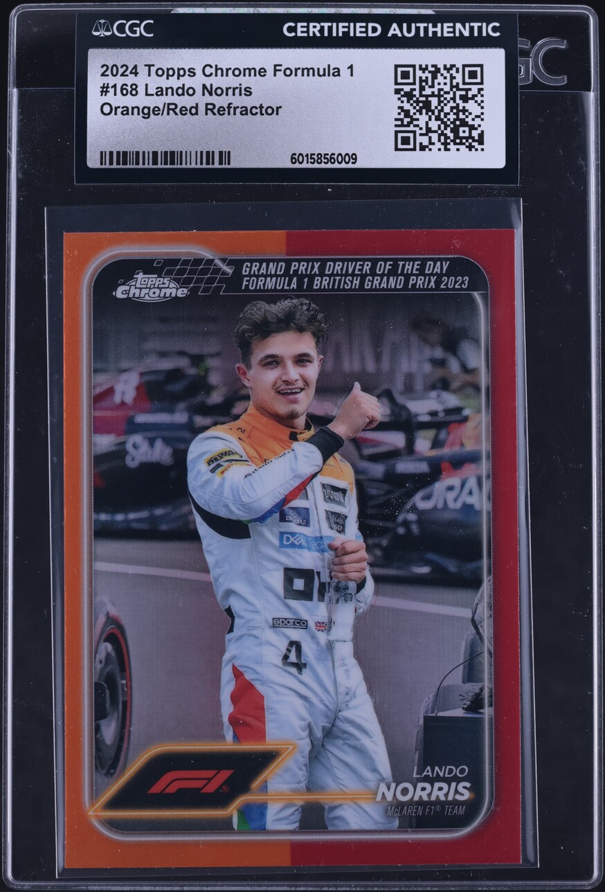 2024 Topps Chrome Formula 1 F1 Orange Red Refractor Lando Norris #168 CGC AUTH on Fanatics Collect