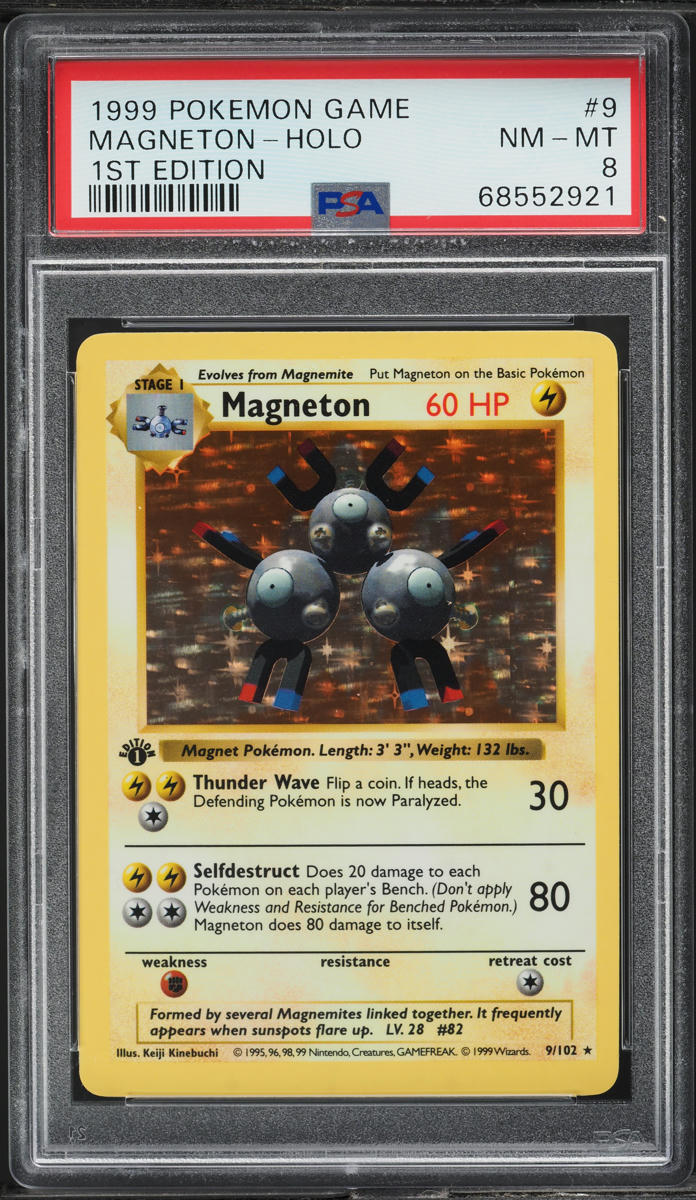 1999 Pokemon Base Set Shadowless 1st Edition Holo Magneton #9 PSA 8 NM ...