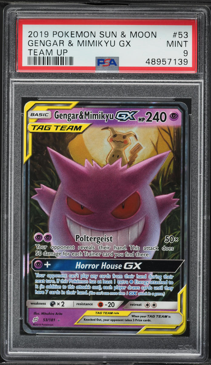 2019 Pokemon Sun & Moon Team Up Full Art Gengar & Mimikyu GX #53 PSA 9 ...