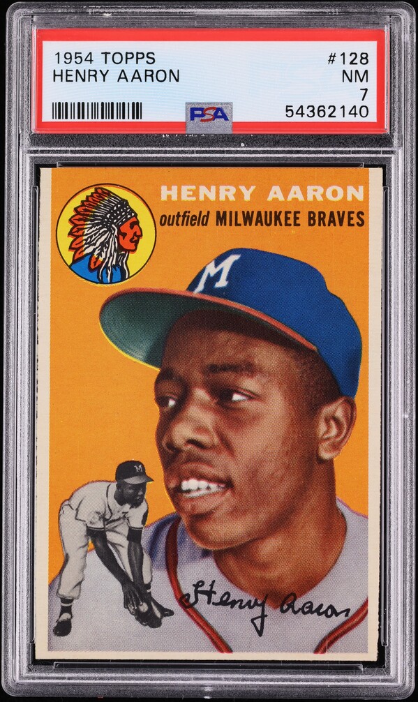 1954 Topps Hank Aaron ROOKIE #128 PSA 7 NRMT on Fanatics Collect