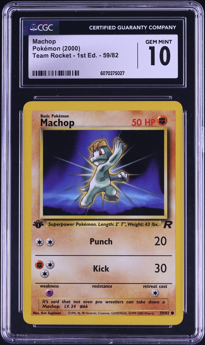 2000 Pokemon Team Rocket 1st Edition Machop #59 CGC 10 GEM MINT on ...