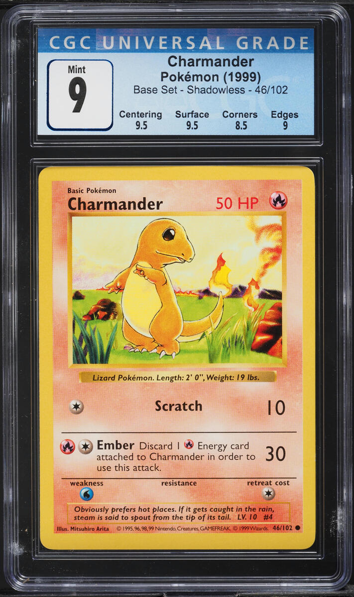 1999 Pokemon Base Set Shadowless Charmander #46 CGC 9 MINT on Fanatics ...