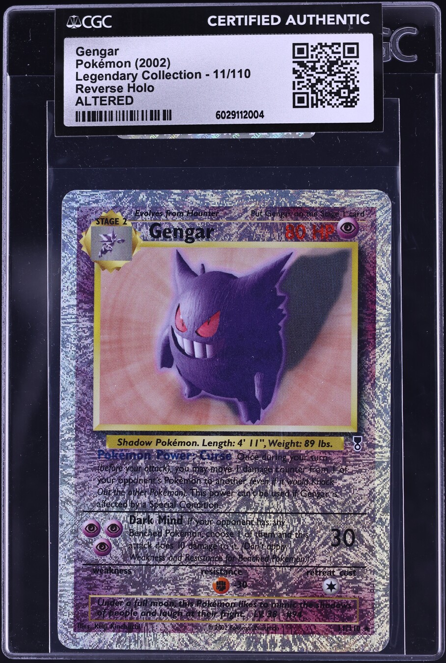 2002 Pokemon Legendary Collection Reverse Holo Gengar #11 CGC AUTH on ...
