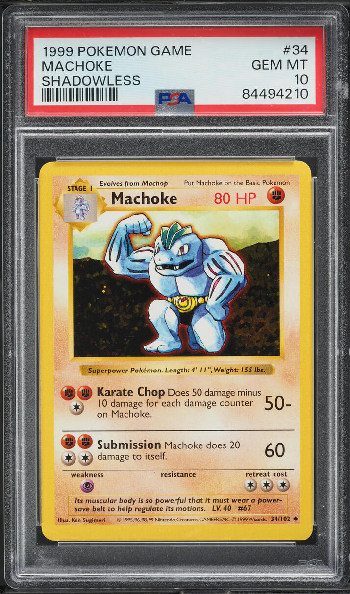 1999 Pokemon Base Set Shadowless Machoke #34 PSA 10 GEM MINT on ...