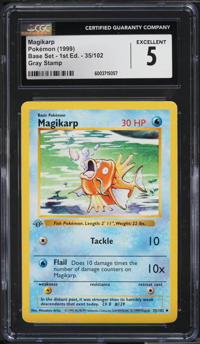1999 Pokemon Base Set Shadowless 1st Edition Gray Stamp Magikarp #35 ...