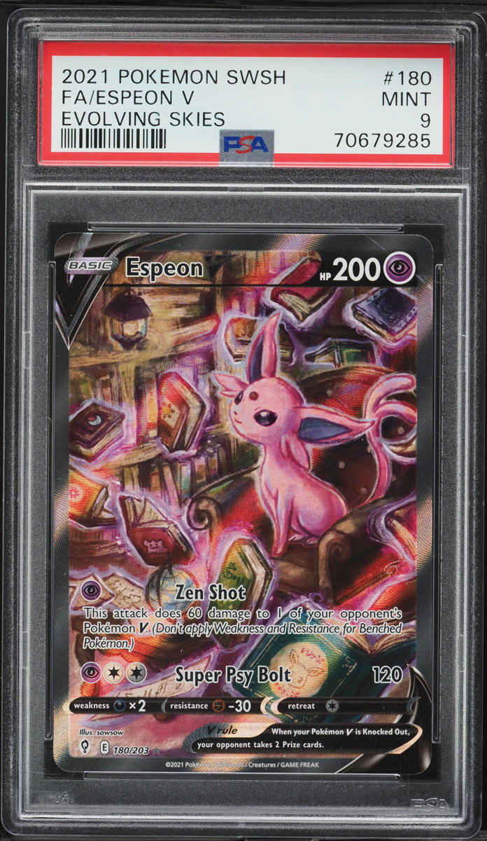 2021 Pokemon Sword & Shield Evolving Skies Alt Art Espeon V #180 PSA 9 ...