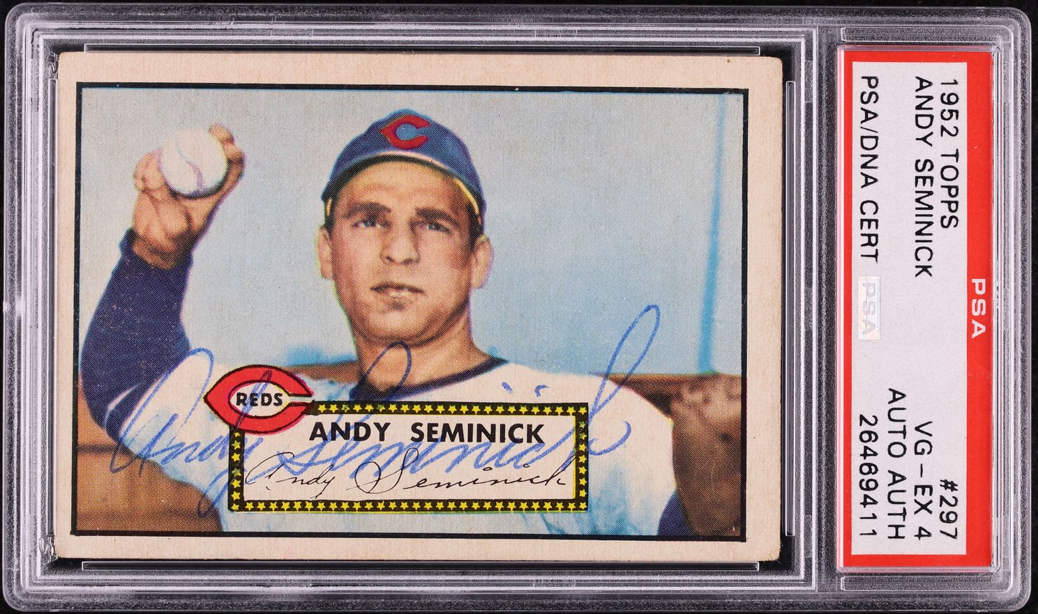1952 Topps Andy Seminick AUTO #297 PSA 4 VGEX on Fanatics Collect
