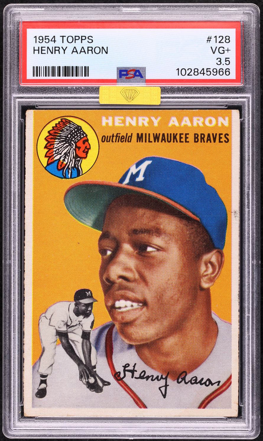 1954 Topps Hank Aaron ROOKIE #128 MBA PSA 3.5 VG+ on Fanatics Collect