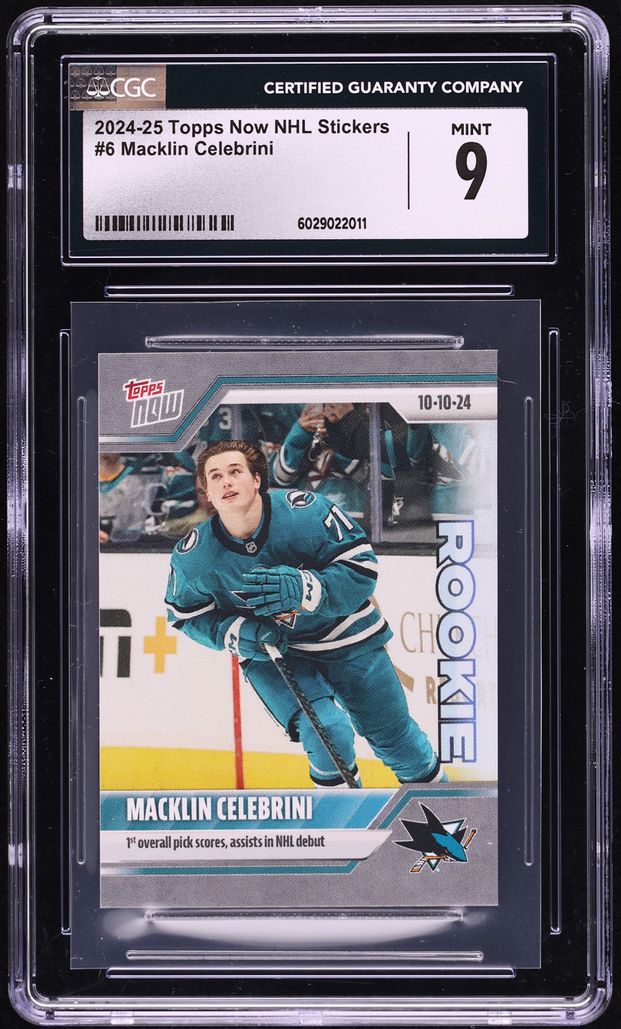 2024 Topps Now NHL Stickers Macklin Celebrini ROOKIE #6 CGC 9 MINT on ...